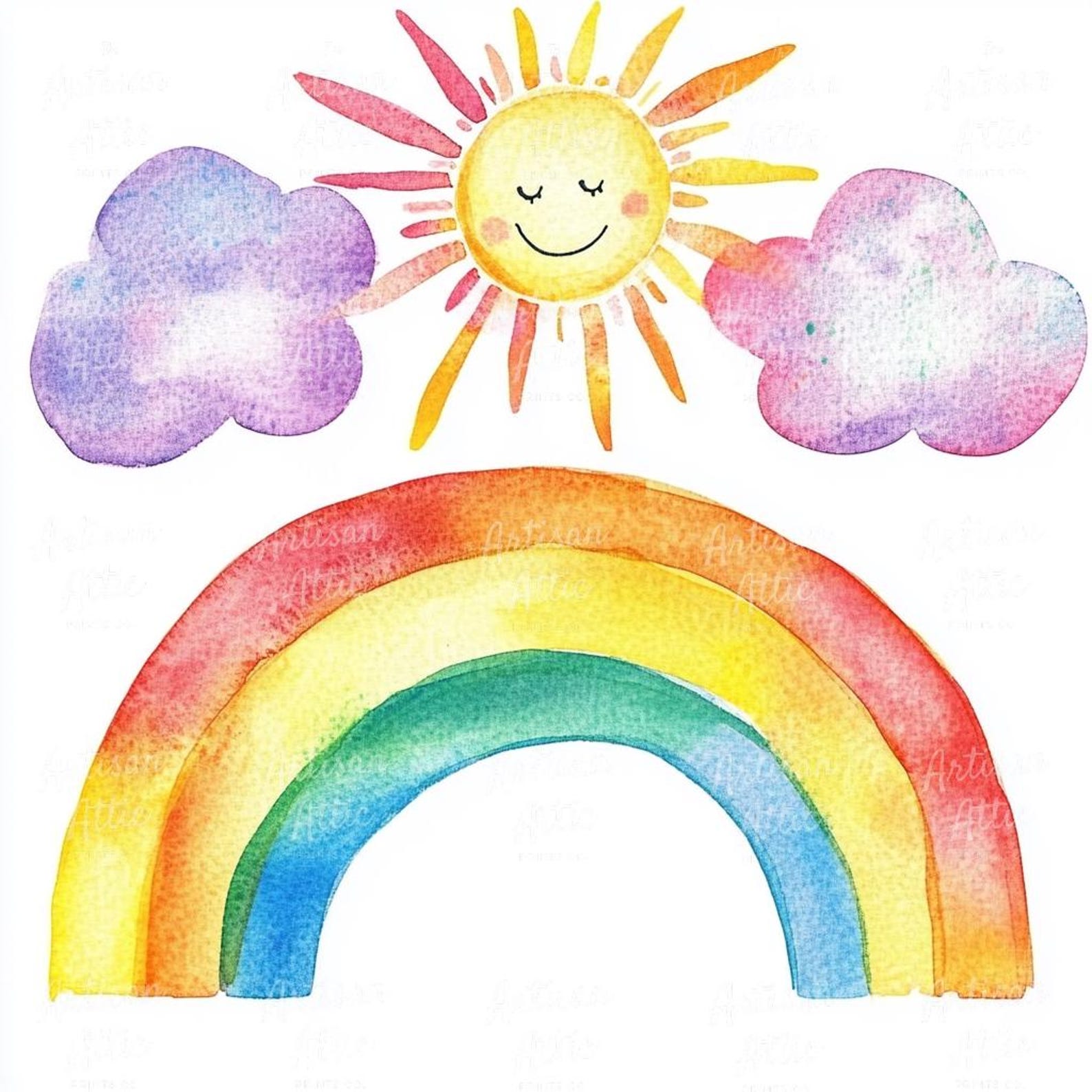 12 Watercolor Sun and Rainbow Clipart, Cute Rainbow Illustration, Happy ...