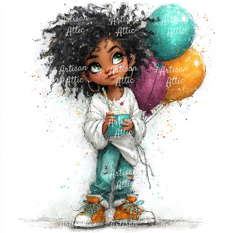 14 Trendy Watercolor Girl With Balloons and a Gift – Digital Clipart ...