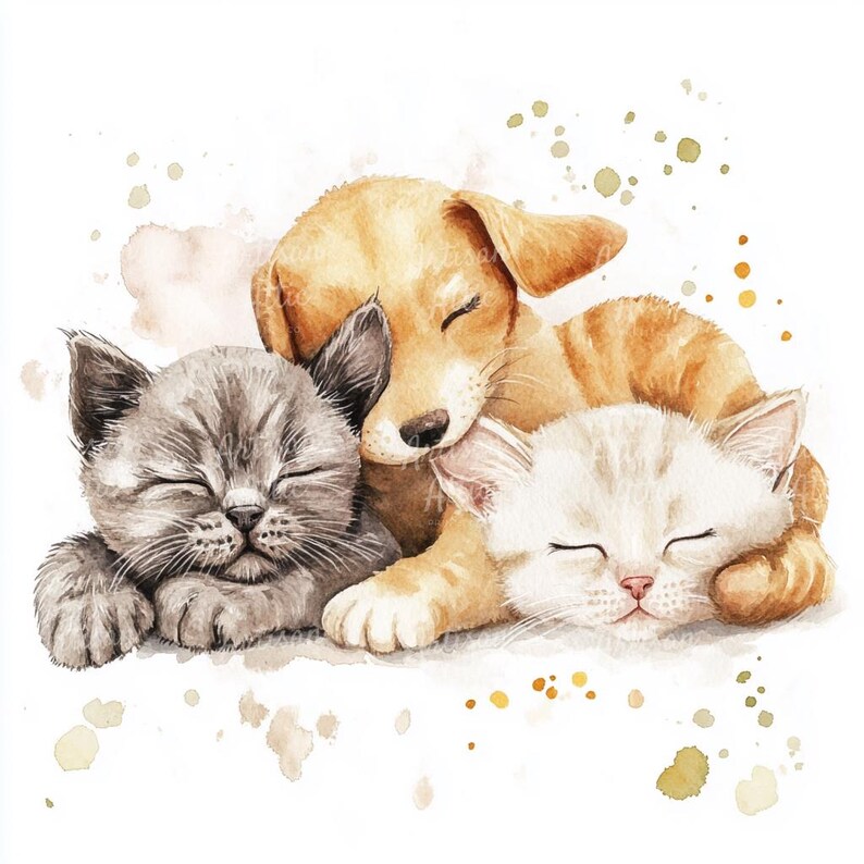 15 Cute Watercolor Kitten and Puppy Clipart, Hand-painted Pet ...