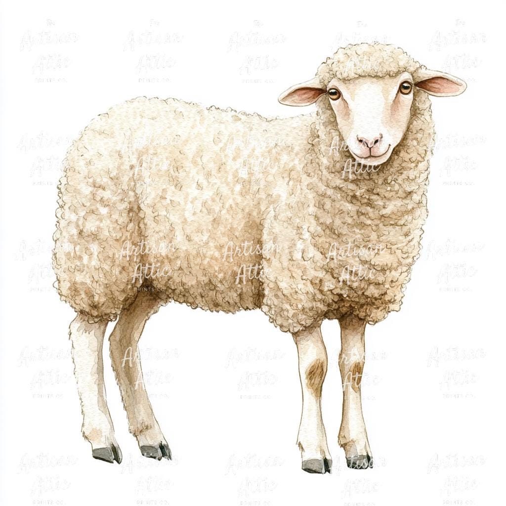 12 Adorable Watercolor Sheep Clip Art for Digital Crafting, Scrapbook ...