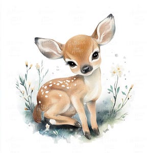 12 Watercolor Baby Deer Clip Art, Cute Woodland Fawn Digital Clipart ...
