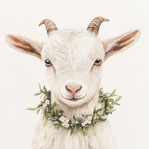 12 Adorable Goat With Flower Crown, Goat Portrait, Farm Animal Art ...