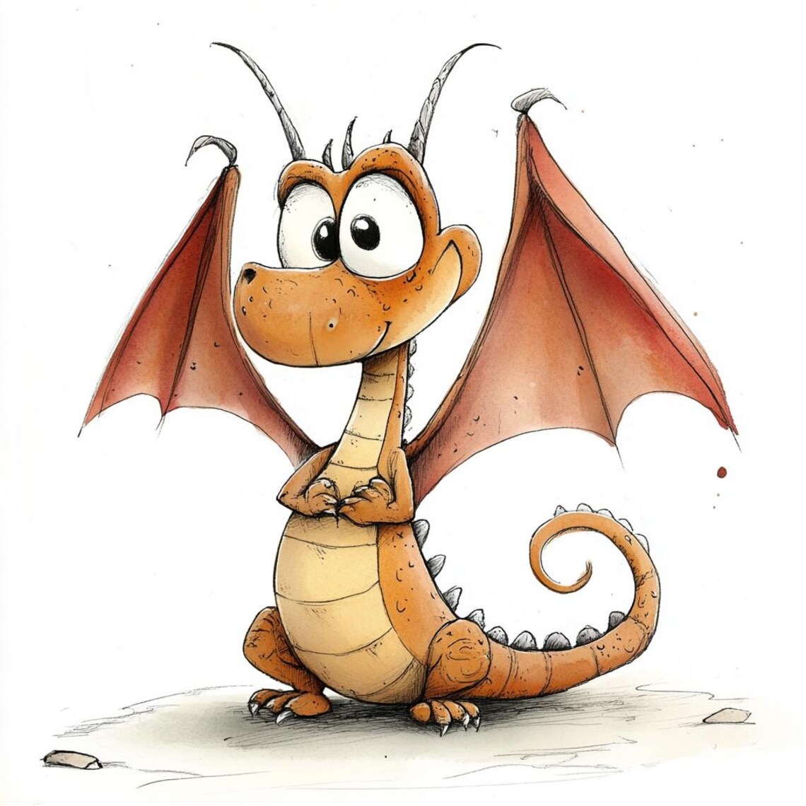 Funny Dragon Watercolor Clipart, Goofy Face (digital Download, 14 ...