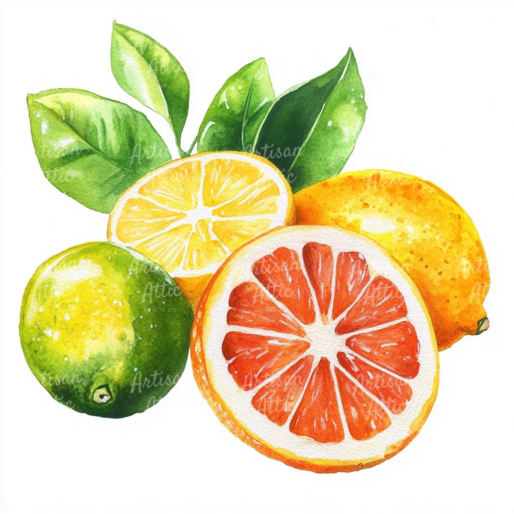 Watercolor Citrus Fruits Clipart | Lemon, Lime & Orange Art (digital ...