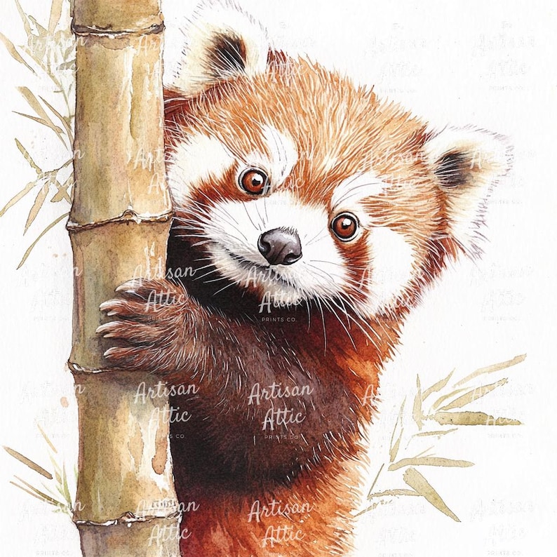 12 Adorable Red Panda Hugging Bamboo Printable Art PNG Digital Download ...