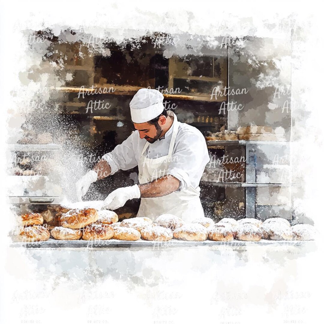 12 Watercolor Baker Clipart Dusting Pastries With Powdered Sugar at ...