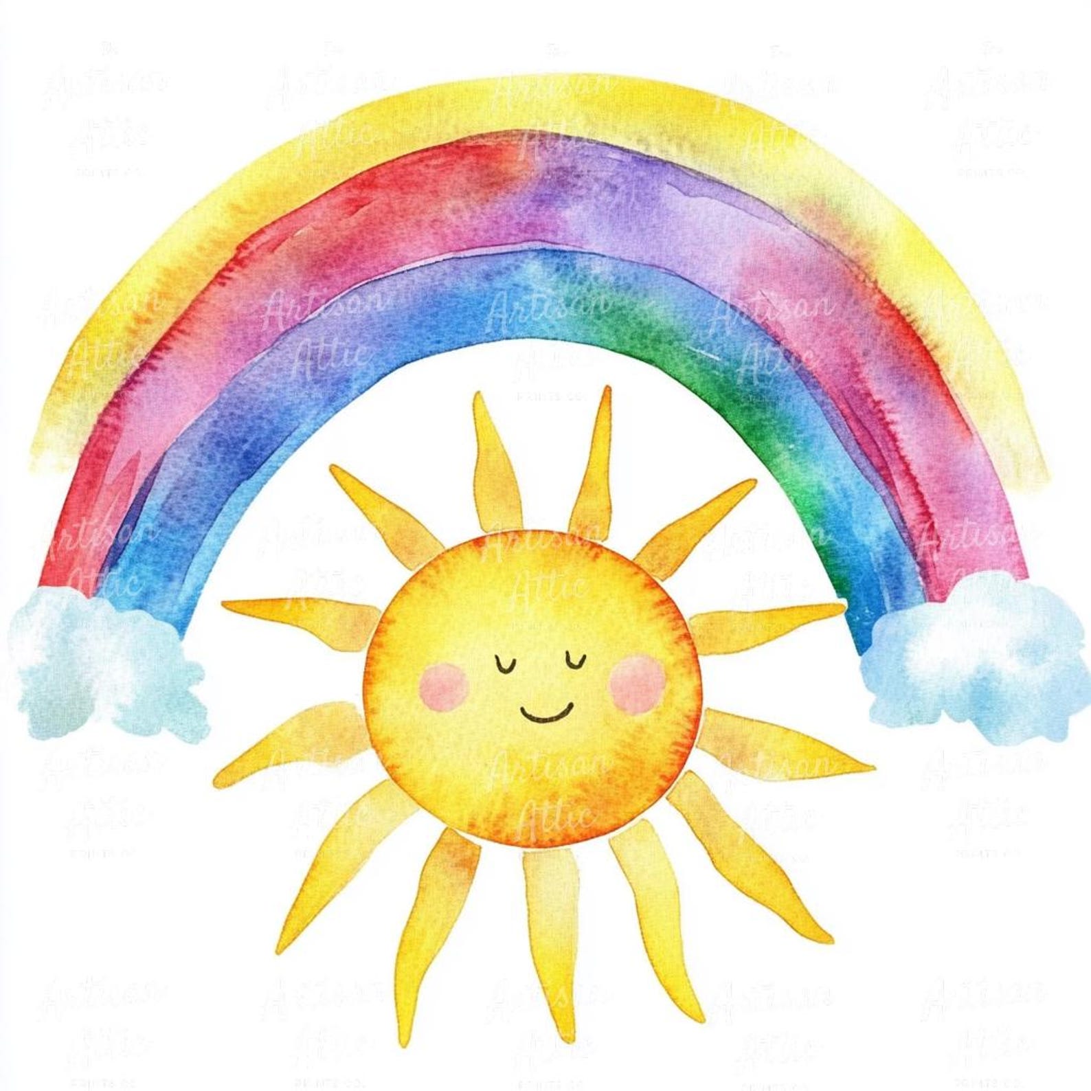 12 Watercolor Sun and Rainbow Clipart, Cute Rainbow Illustration, Happy ...