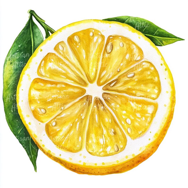 12 Lemon Slice Clipart | Watercolor Lemon Illustration | Citrus Fruit ...