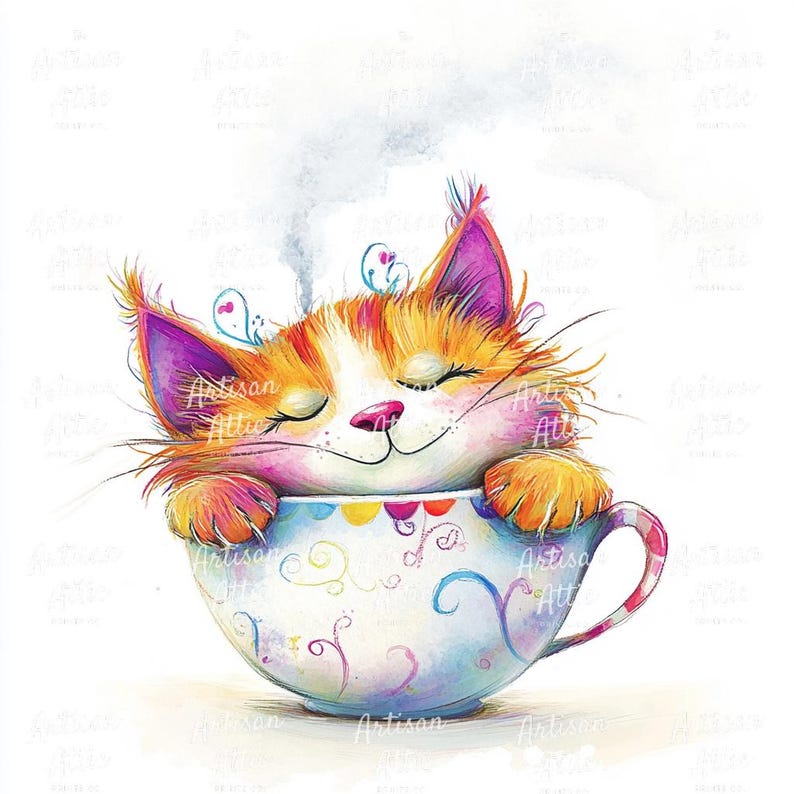 Floral Teacup Kitten Watercolor Clipart – Nursery Art (digital Download ...
