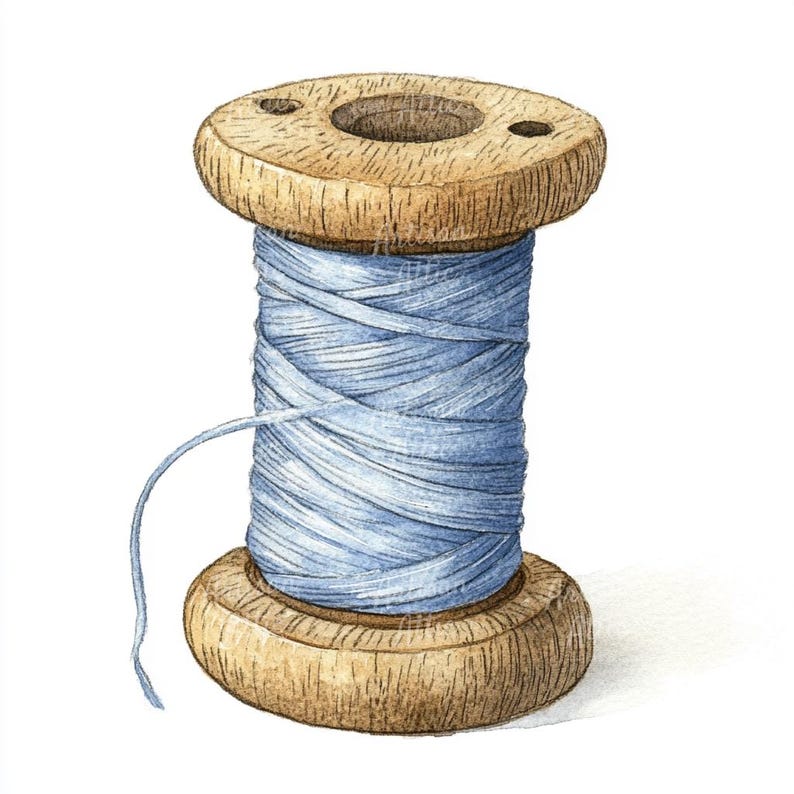 11 Vintage Wooden Spool With Light Blue Thread, Sewing Thread Spool ...