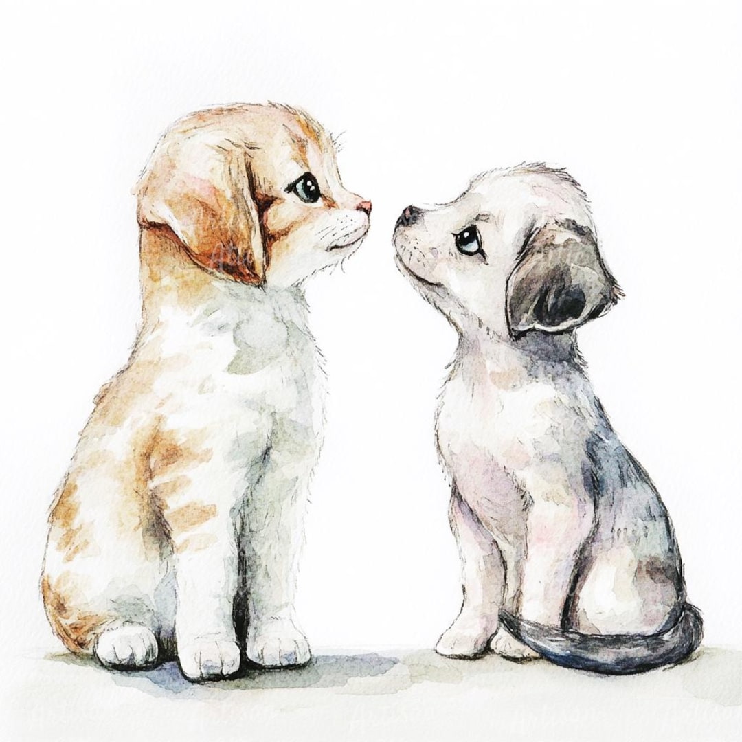 15 Cute Watercolor Kitten and Puppy Clipart, Hand-painted Pet ...