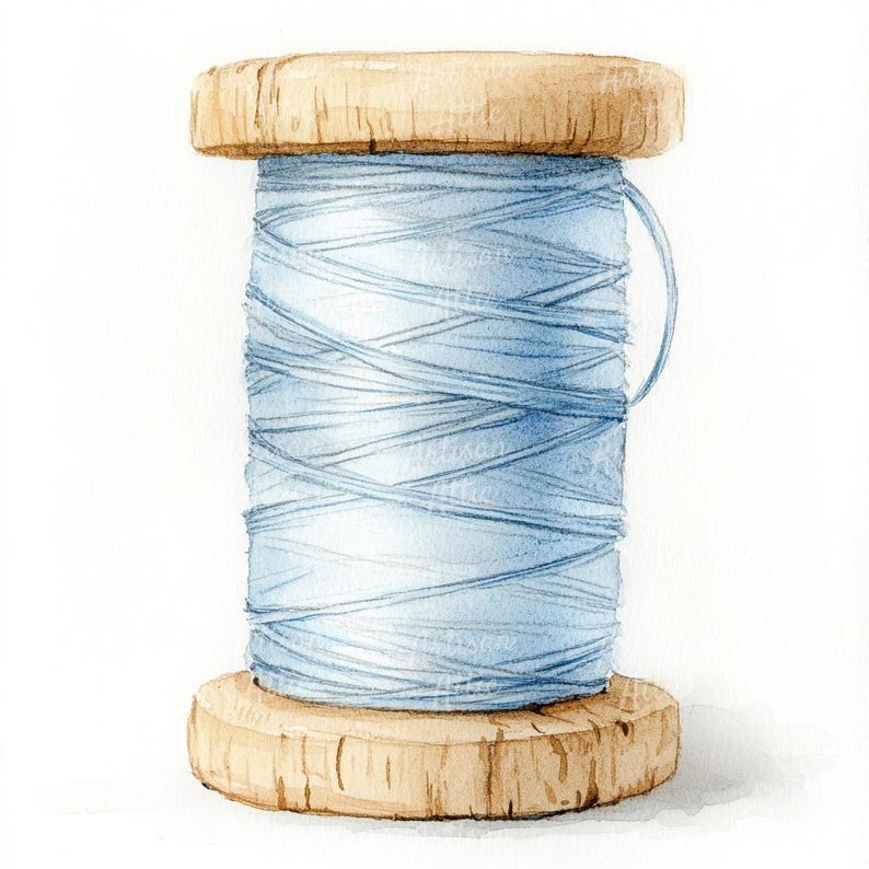 11 Vintage Wooden Spool With Light Blue Thread, Sewing Thread Spool ...