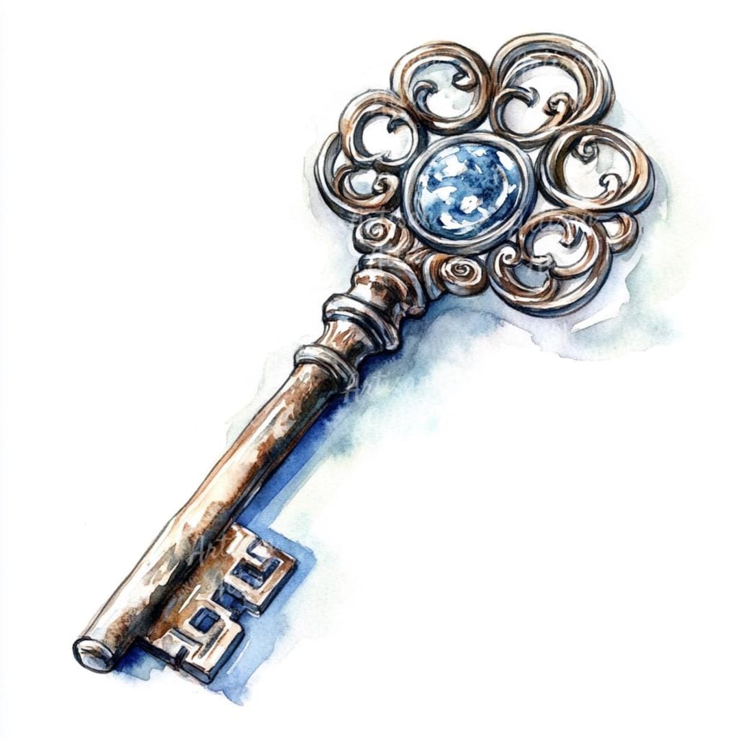 10 Watercolor Antique Key Clipart, Vintage Skeleton Key, Hand-painted ...