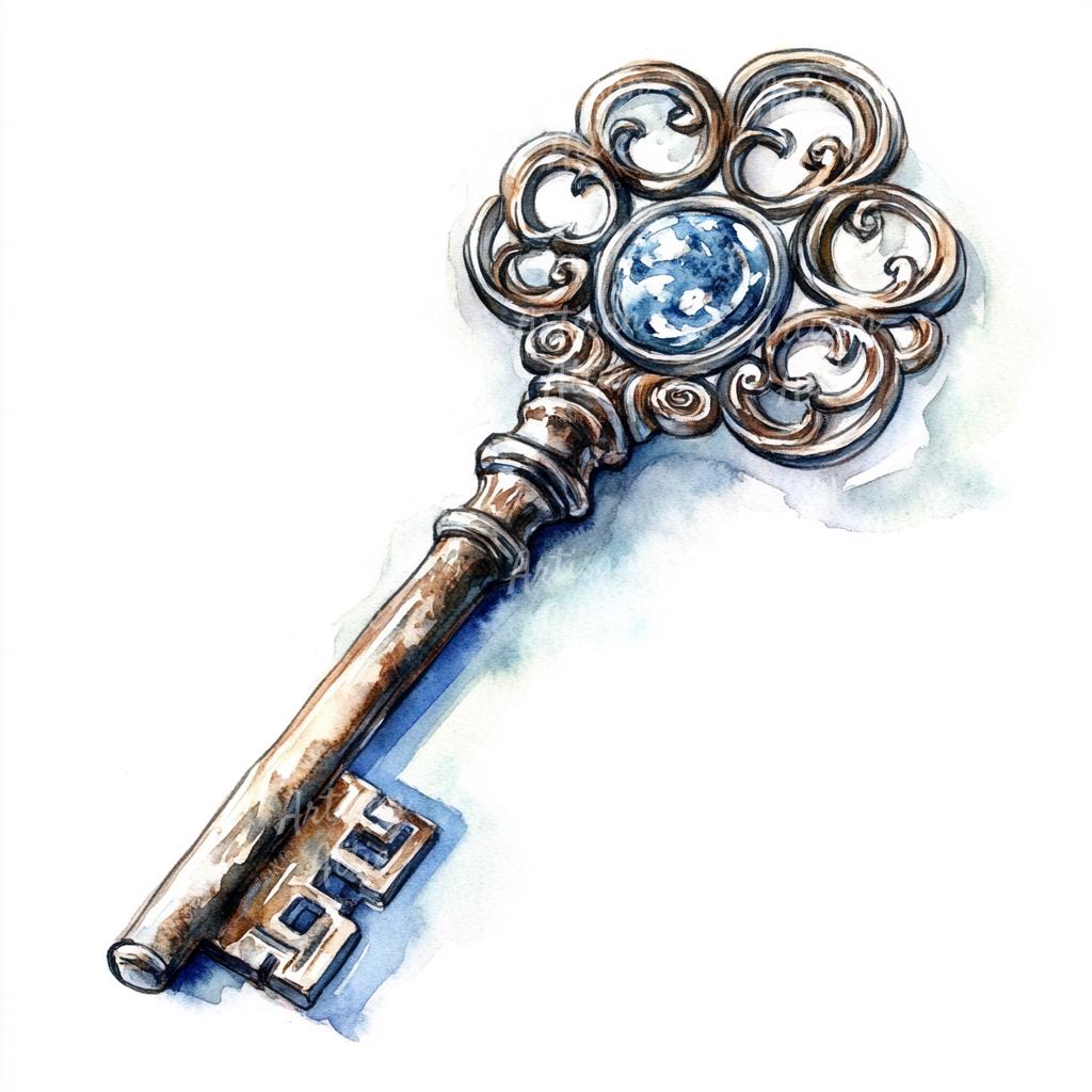 10 Watercolor Antique Key Clipart, Vintage Skeleton Key, Hand-painted ...