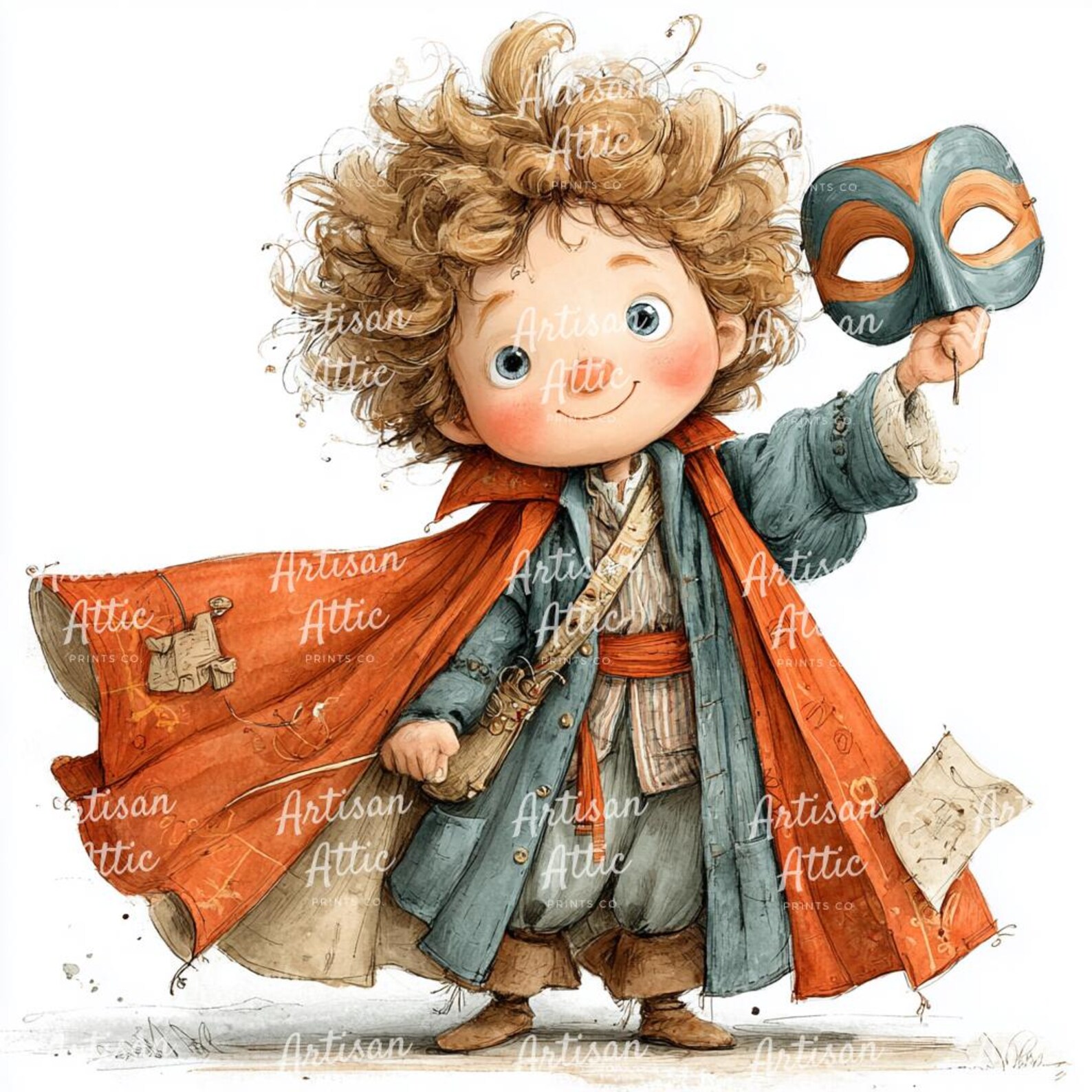 11 Clipart Images of Whimsical Boy in Costume, Quirky Watercolor Style ...