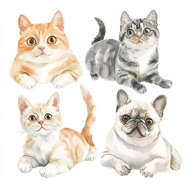 15 Cute Watercolor Kitten and Puppy Clipart, Hand-painted Pet ...