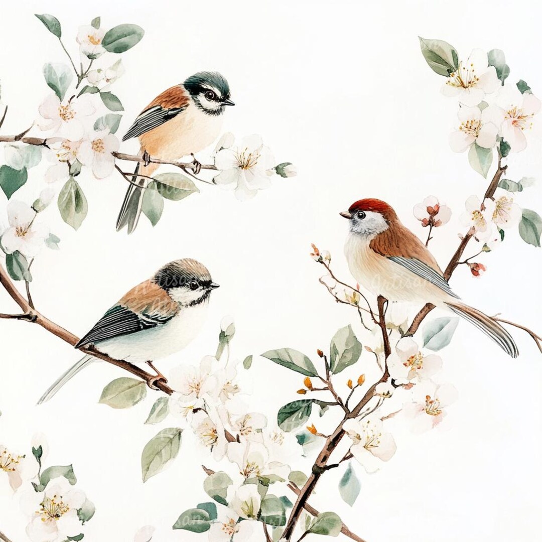 10 Bird Clipart | Watercolor Birds on Branches | Spring Birds With ...