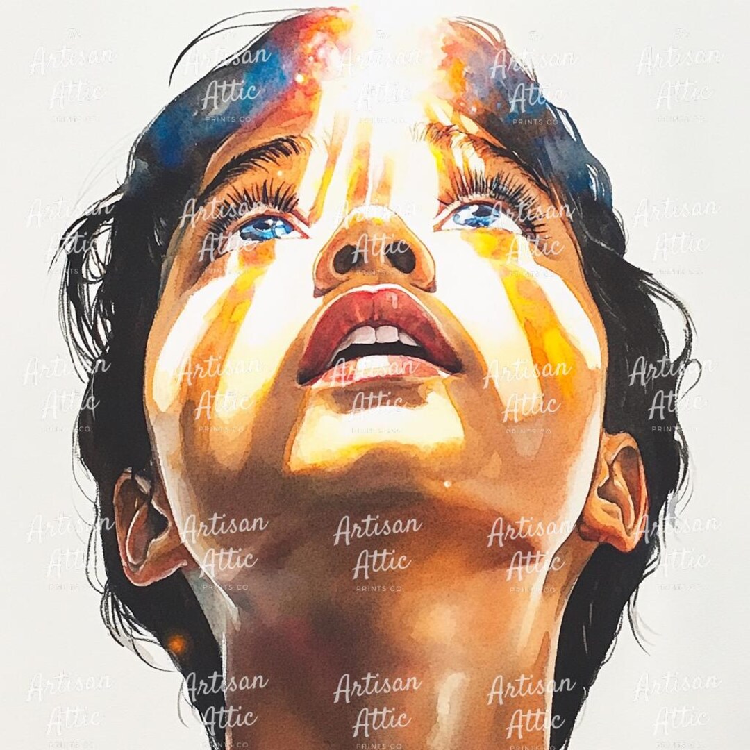11 Radiant Sunlit Portrait of Person Looking up Watercolor Clipart ...
