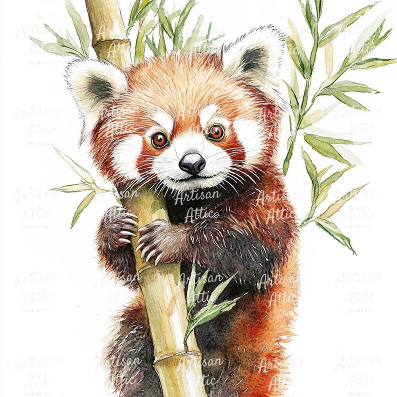 12 Adorable Red Panda Hugging Bamboo Printable Art PNG Digital Download ...