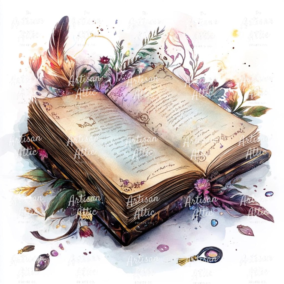 16 Enchanted Open Book Watercolor Clip Art for Digital Crafting ...