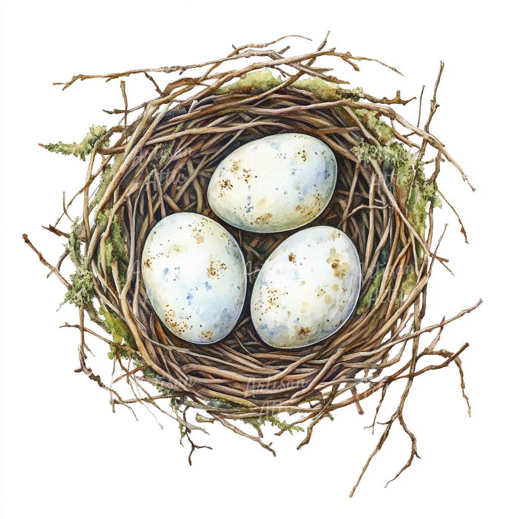 11 Watercolor Nest With Eggs Clipart, Bird's Nest With Three Eggs ...