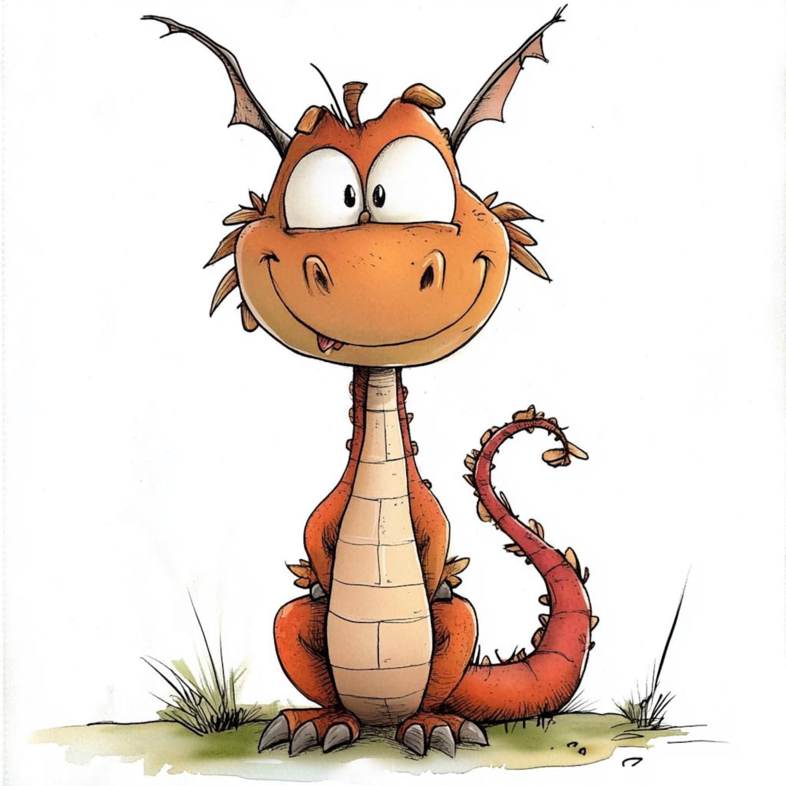 Funny Dragon Watercolor Clipart, Goofy Face (digital Download, 14 ...