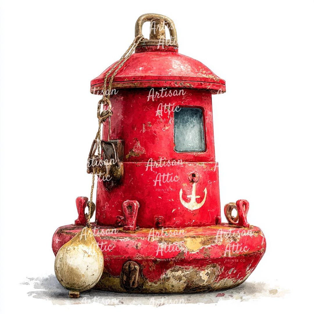 9 Images of Vintage Red Marine Buoy, Digital Clipart Scrapbook Nautical ...