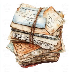 Vintage Letters Watercolor Clipart Bundle, Antique Correspondence ...