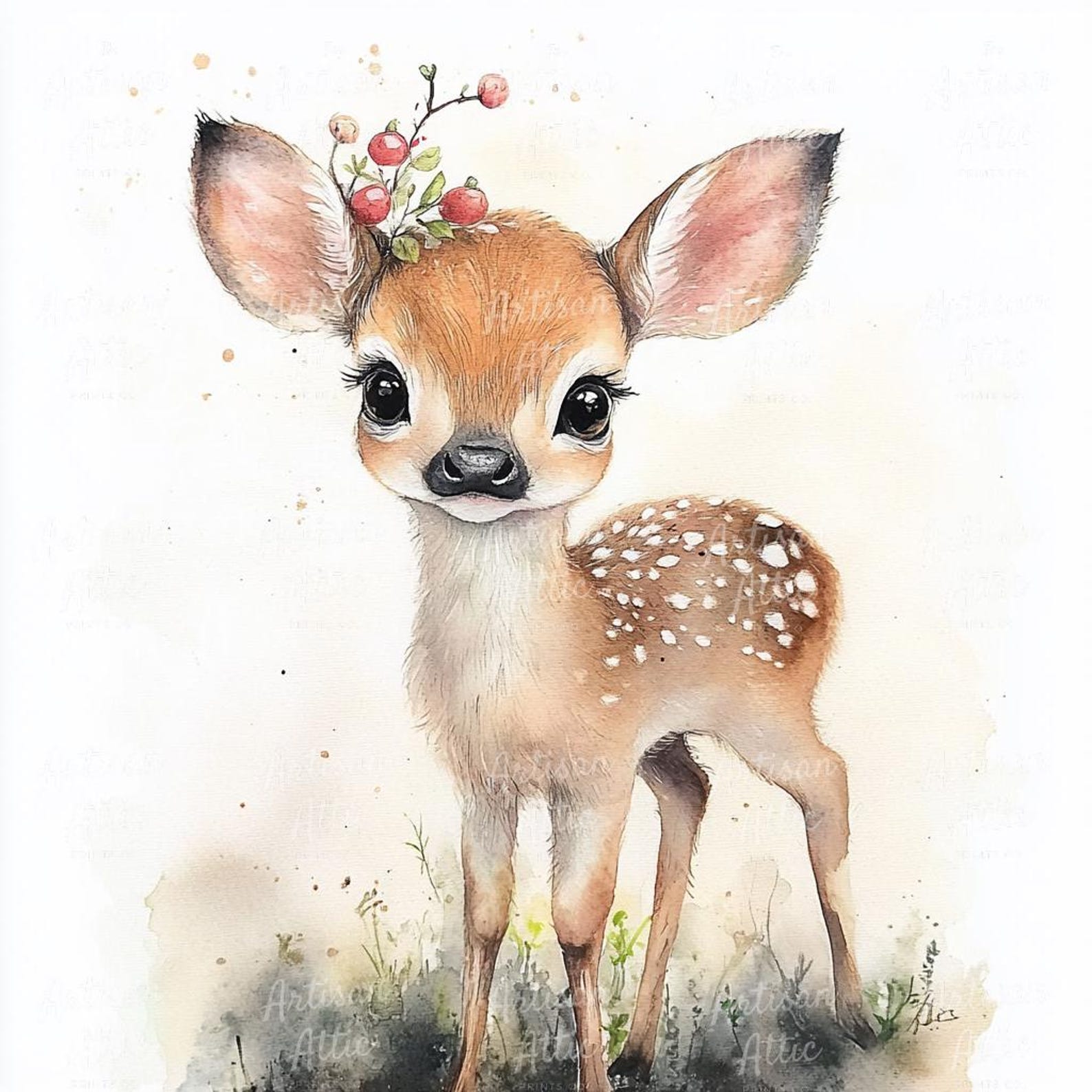 12 Watercolor Baby Deer Clip Art, Cute Woodland Fawn Digital Clipart ...