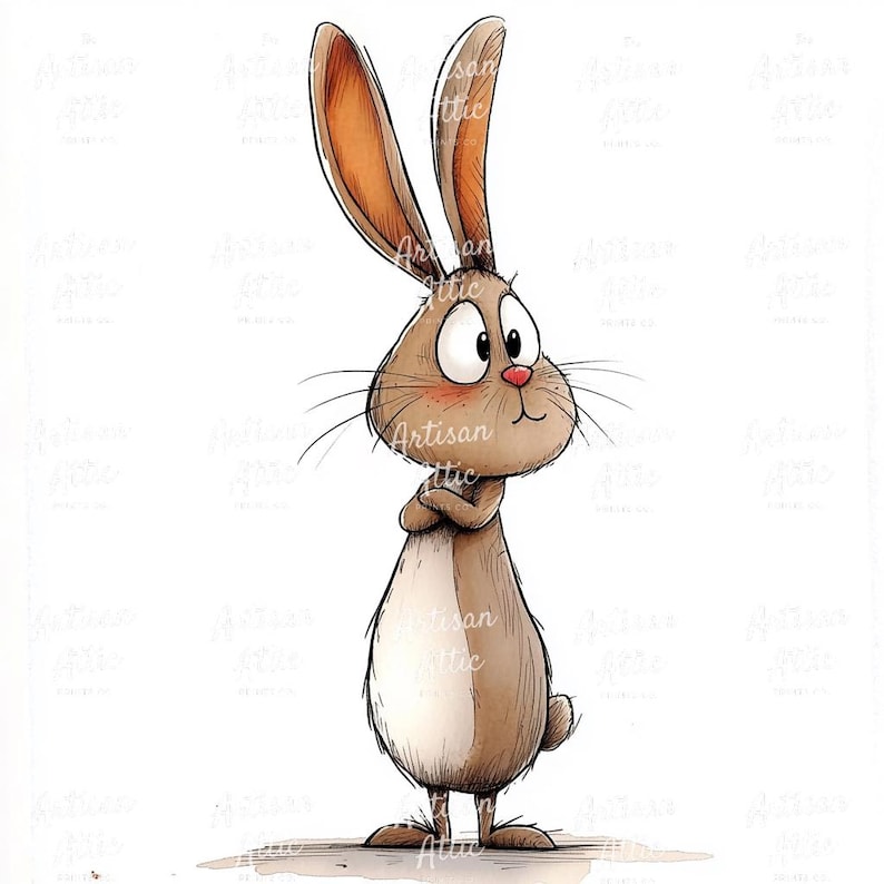 Watercolor Rabbit Clipart: Upright Ears, Crossed Arms (JPG Download ...