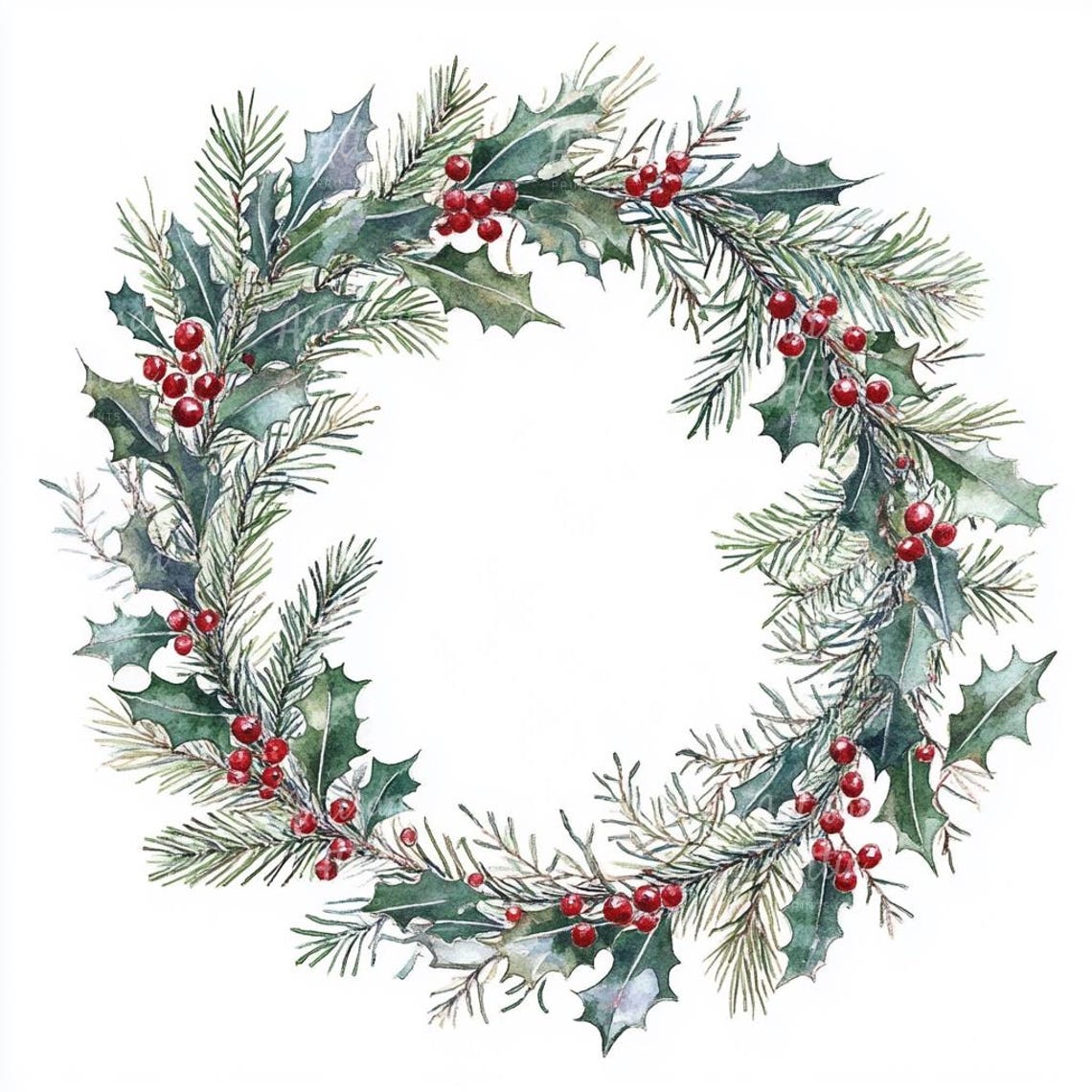 12 Watercolor Holly Wreath Clip Art for Christmas, Holiday Crafts, DIY ...