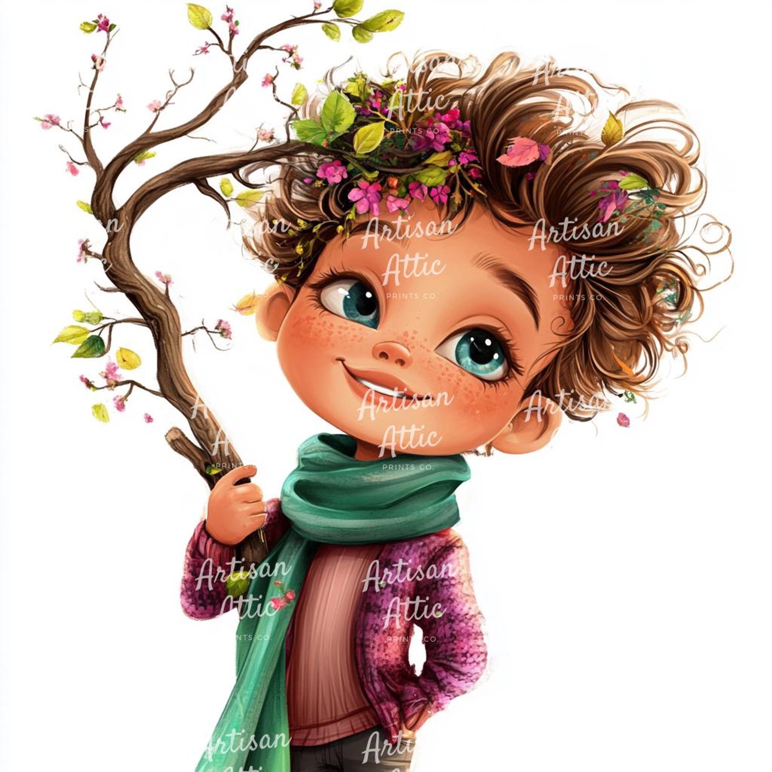 Whimsical Forest Boy Watercolor Clipart, Scrapbook Image (digital ...