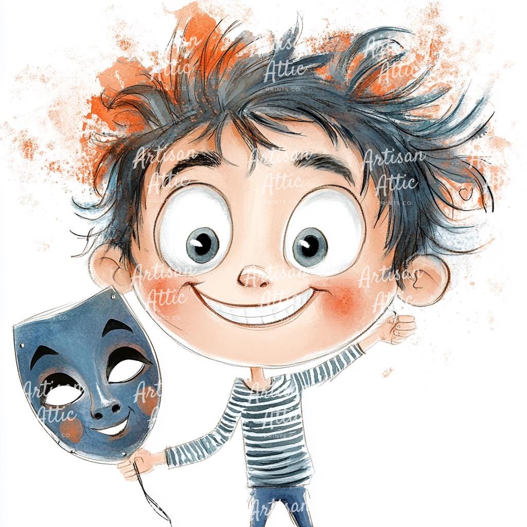 11 Clipart Images of Whimsical Boy in Costume, Quirky Watercolor Style ...
