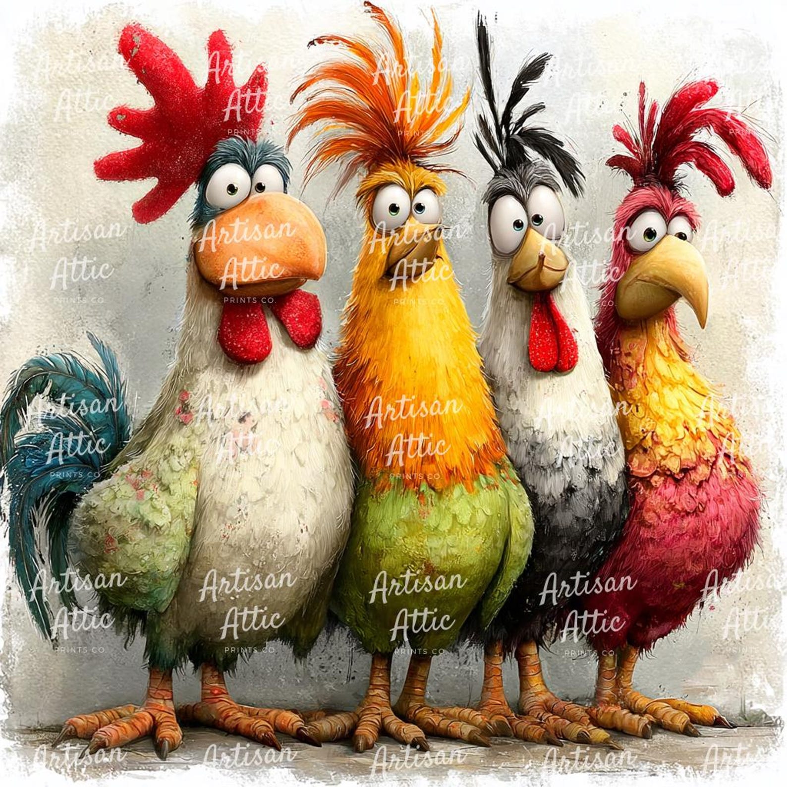 10 Funny Chicken Clipart Set – Colorful Cartoon Hens With Wild ...