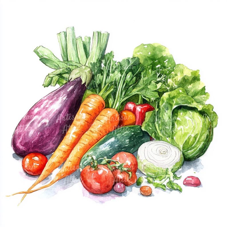 12 Watercolor Vegetable Clipart | Fresh Produce Art | Organic Veggies ...