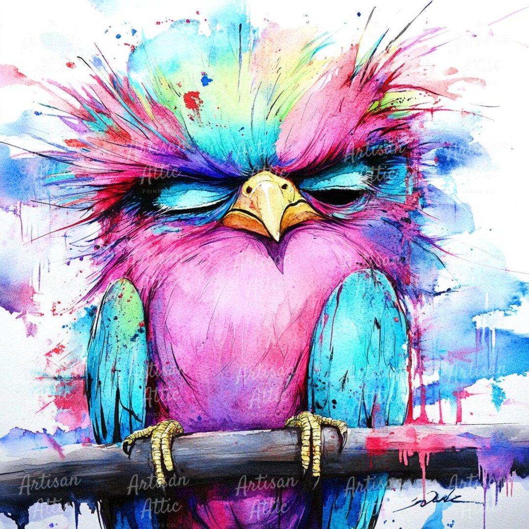 12 Watercolor Whimsical Bird Clip Art, Vibrant Fantasy Bird PNG ...