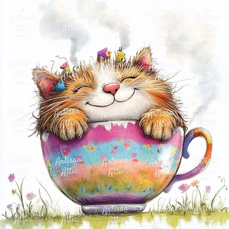 Floral Teacup Kitten Watercolor Clipart – Nursery Art (digital Download ...