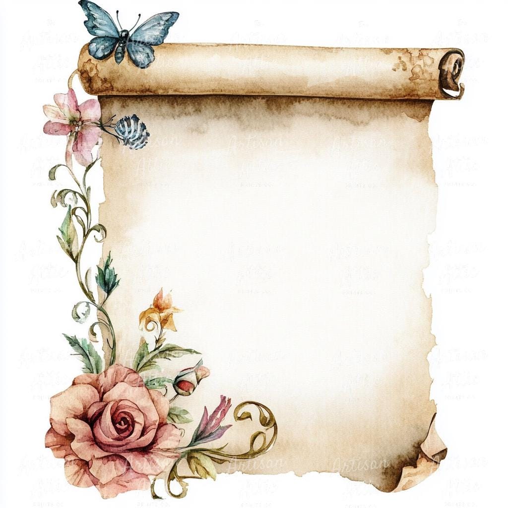 Vintage Floral Scroll Watercolor Clipart | Elegant Paper (digital ...