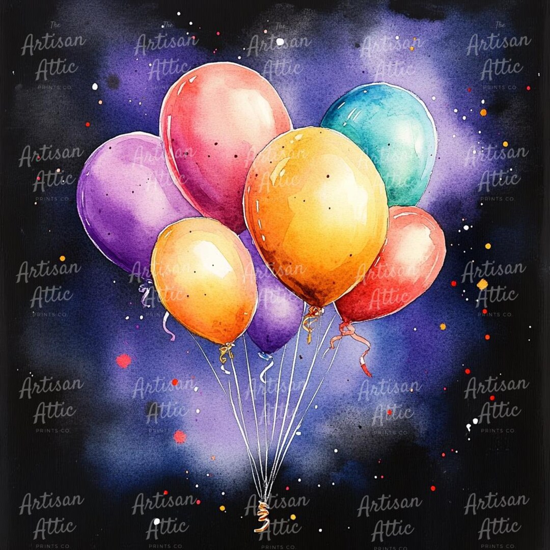 12 Watercolor Party Balloons, Colorful Birthday Balloon PNG, Festive ...