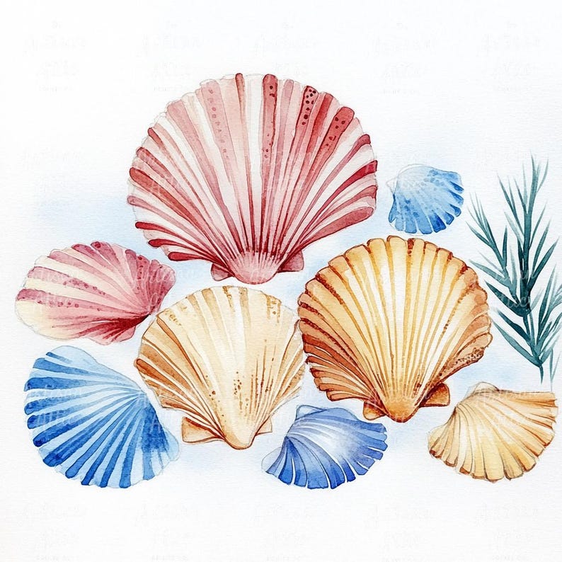 Watercolor Sea Shells Clipart, Coastal Art (digital Art 12 Jpgs) - Etsy