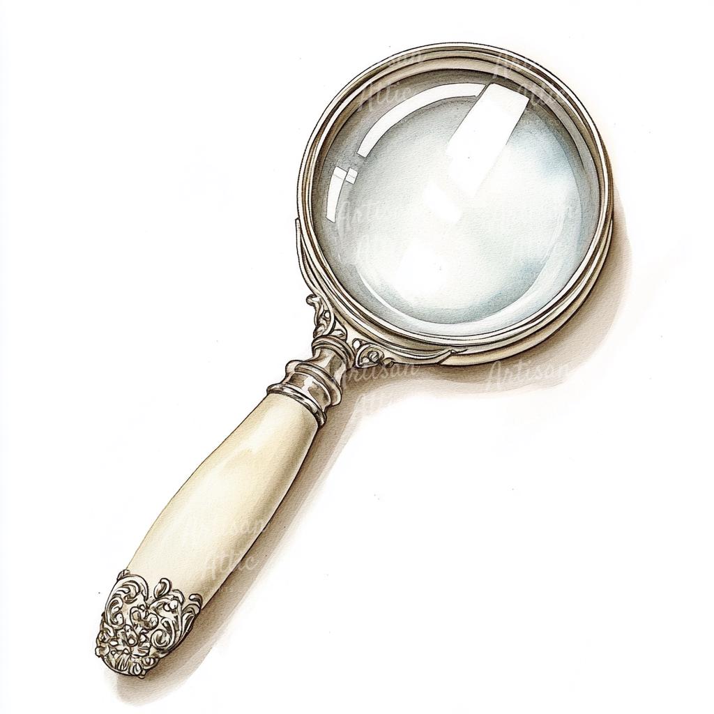 11 Watercolor Magnifying Glass Clipart, Antique Magnifier, Vintage ...