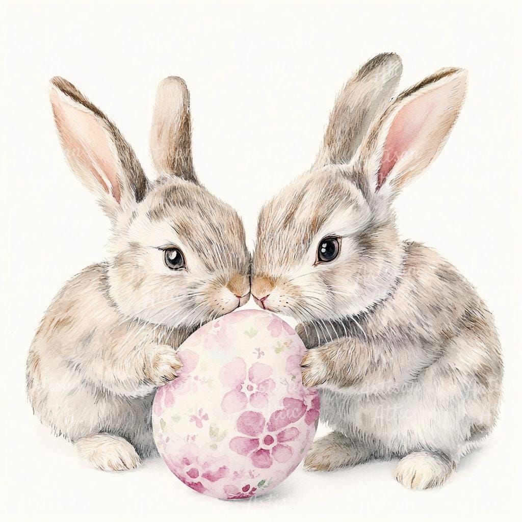 12 Cute Bunnies Holding Easter Egg – Spring Easter Art With Two ...