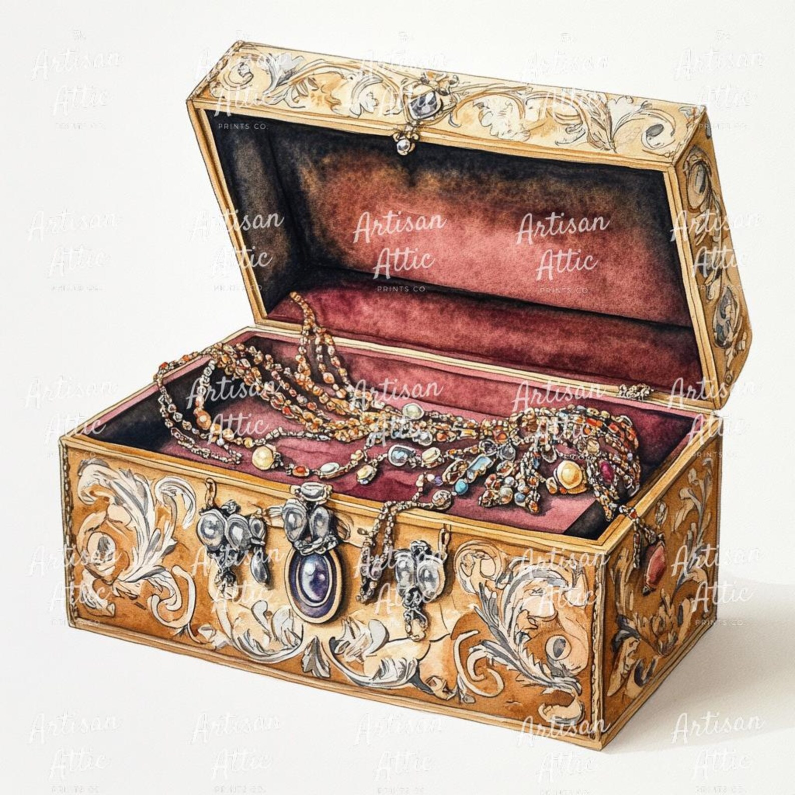 15 Antique Jewelry Box Watercolor Clipart – Vintage Trinket Chest With ...