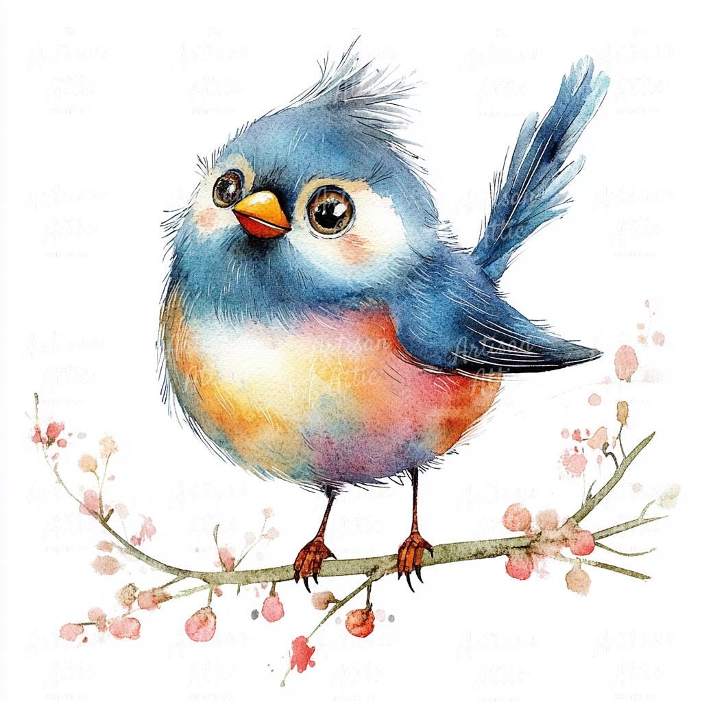 8 Whimsical Watercolor Bird Clip Art Digital Download | Cute Hand ...