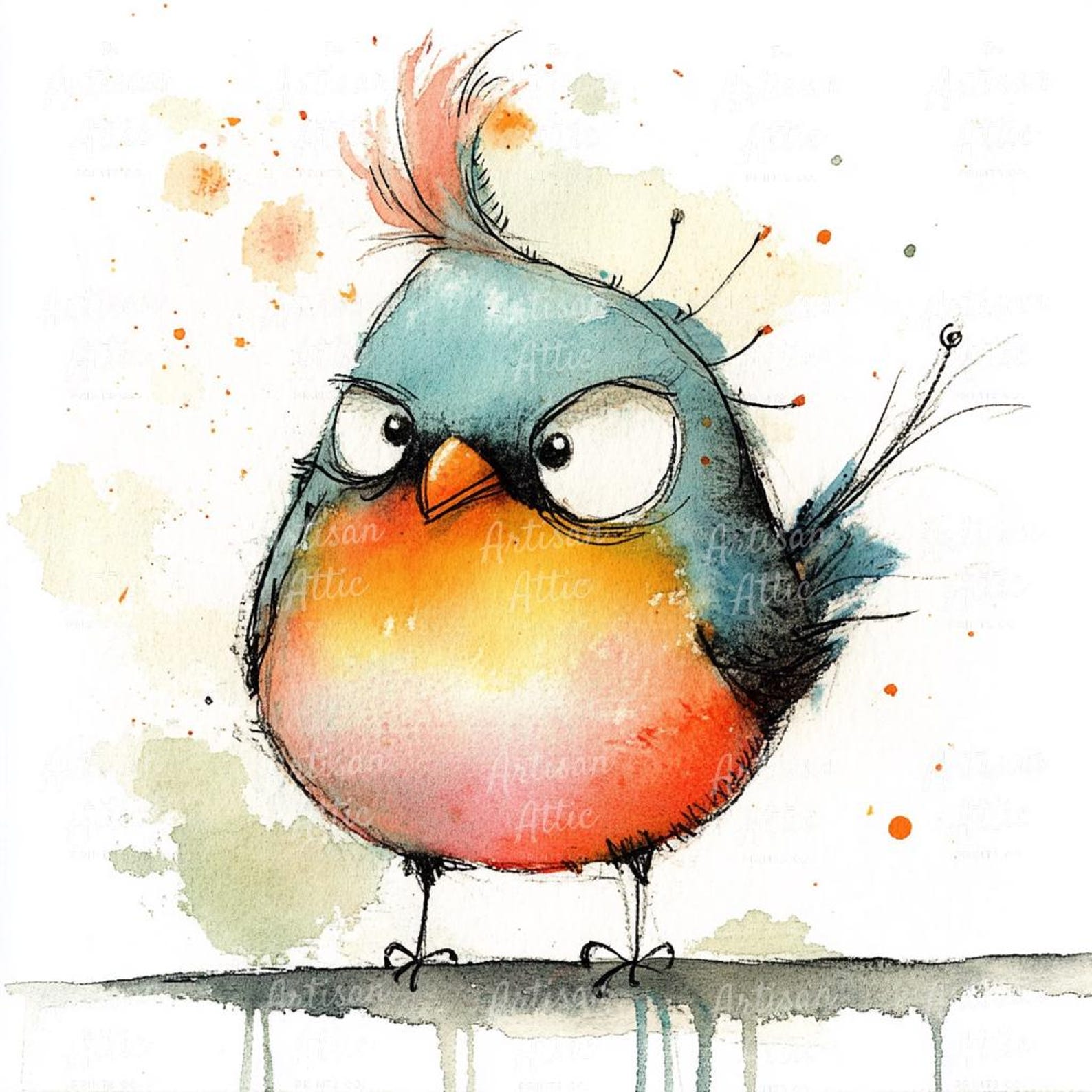 12 Colorful Whimsical Bird Watercolor Clip Art Digital Download | Fun ...