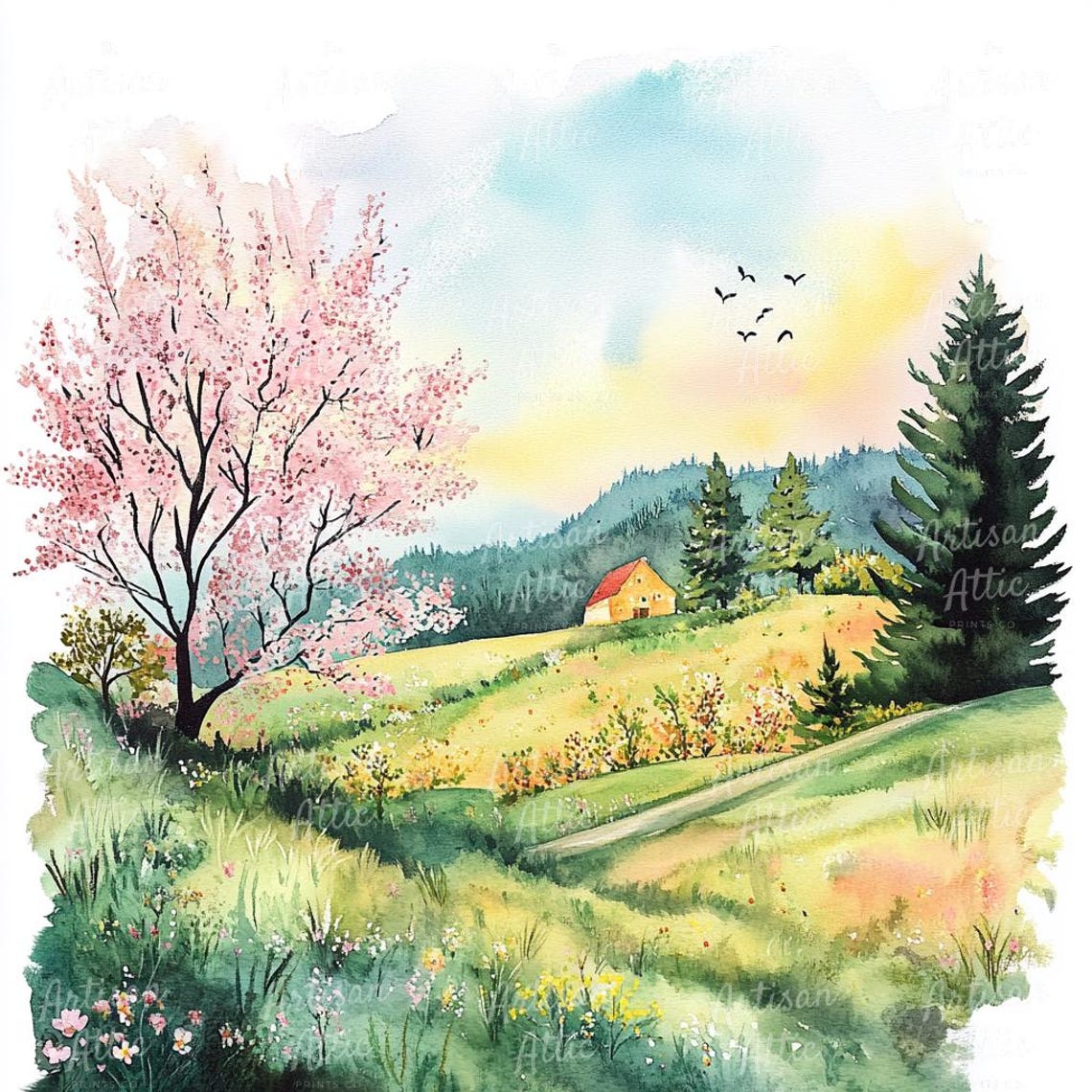 12 Spring Watercolor Landscape Clipart – Digital Crafting PNG for ...