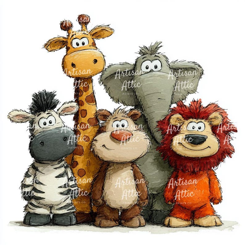 Watercolor Safari Animals Clipart – Giraffe, Zebra, Lion (digital ...