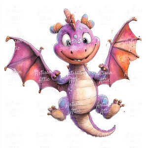 Smiling Dragon Watercolor Clipart, Kids Crafts, Scrapbook Images (JPG ...