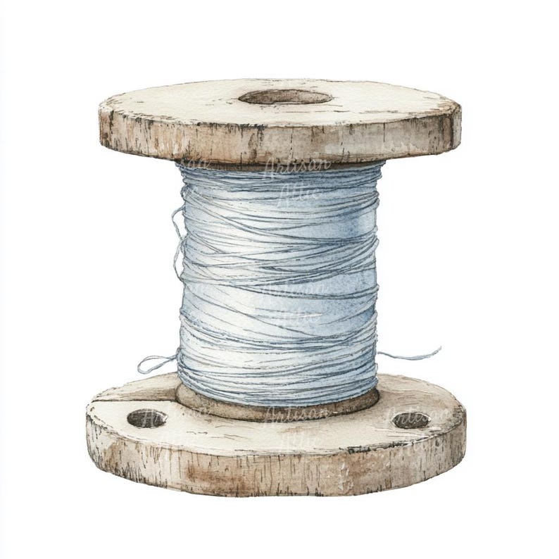 11 Vintage Wooden Spool With Light Blue Thread, Sewing Thread Spool ...