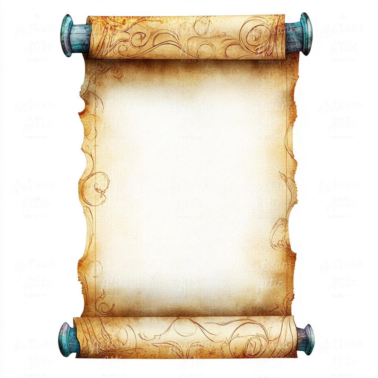 12 Vintage Scroll Watercolor Clip Art Digital Download | Aged Paper ...